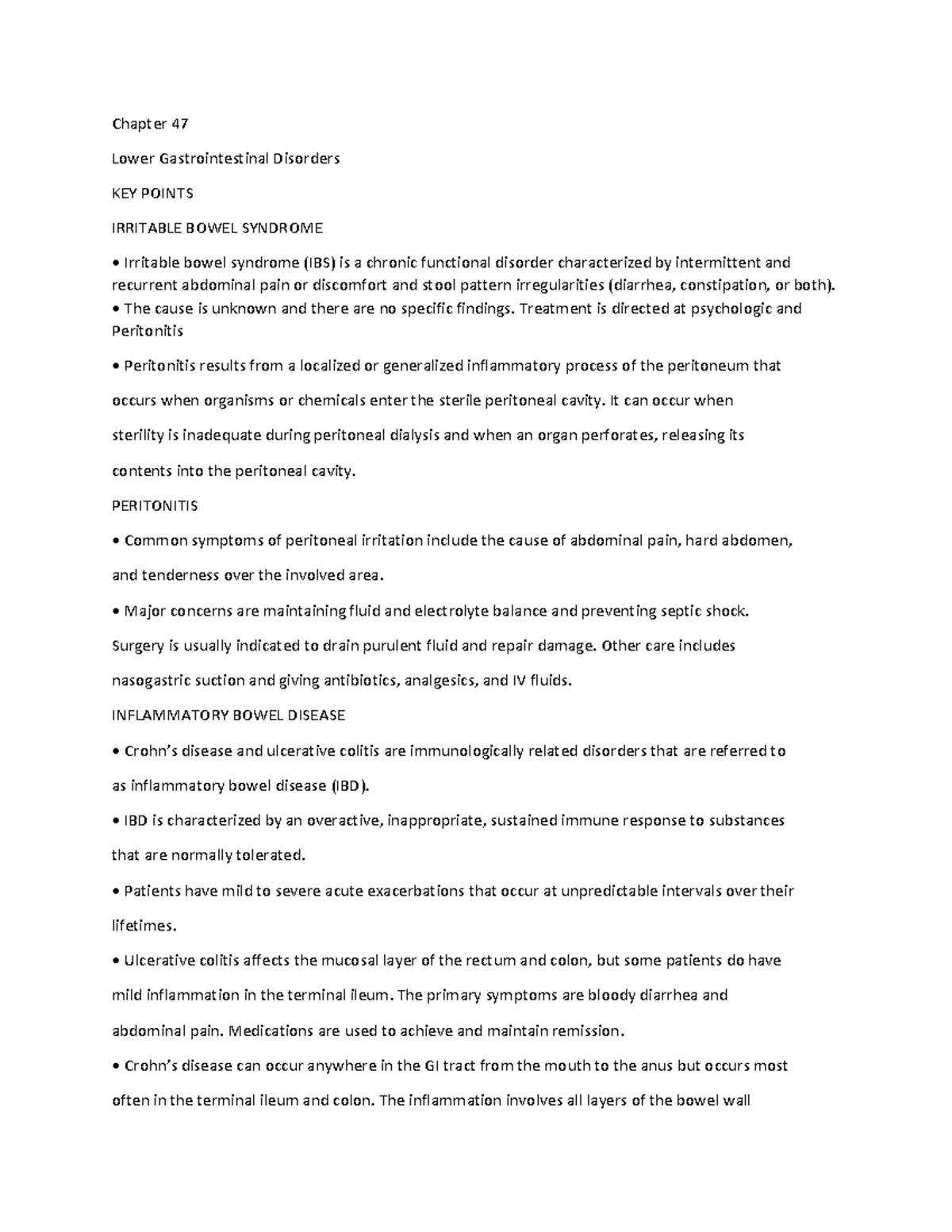 Lower GI Key Points - Chapter 47 Lower Gastrointestinal Disorders KEY ...