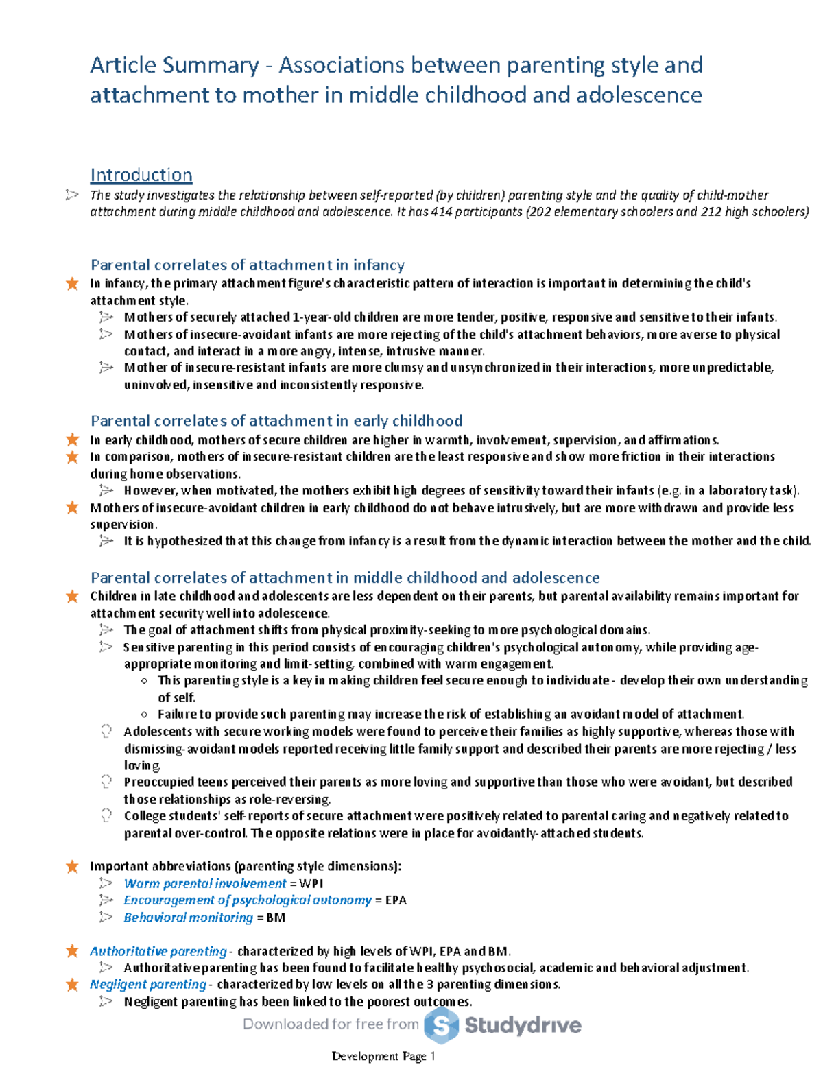 Article Summary - Associations between parenting style and attachment ...