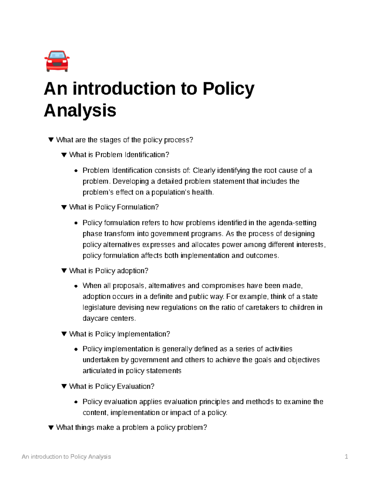 An Introduction To Policy Analysis Developing A Detailed Problem