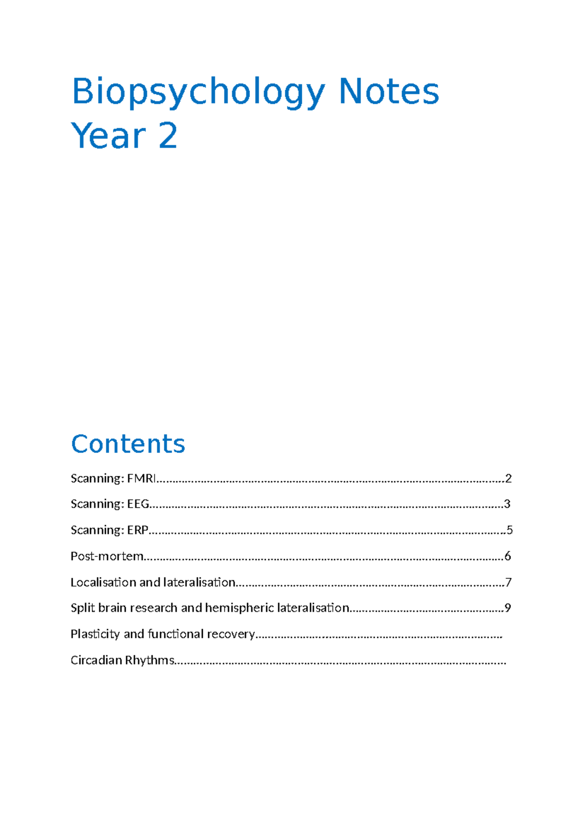 Biopsychology Notes Year 2 - Biopsychology Notes Year 2 Contents ...
