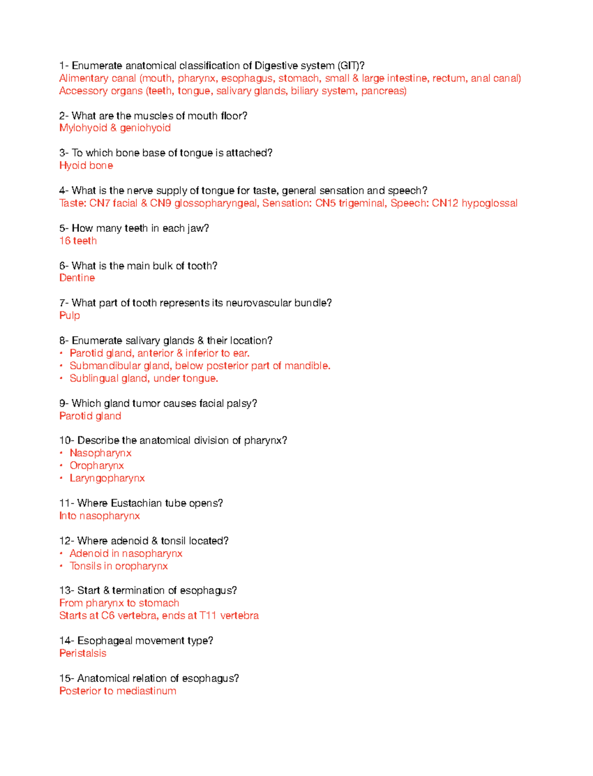 GI question - 1- Enumerate anatomical classification of Digestive ...