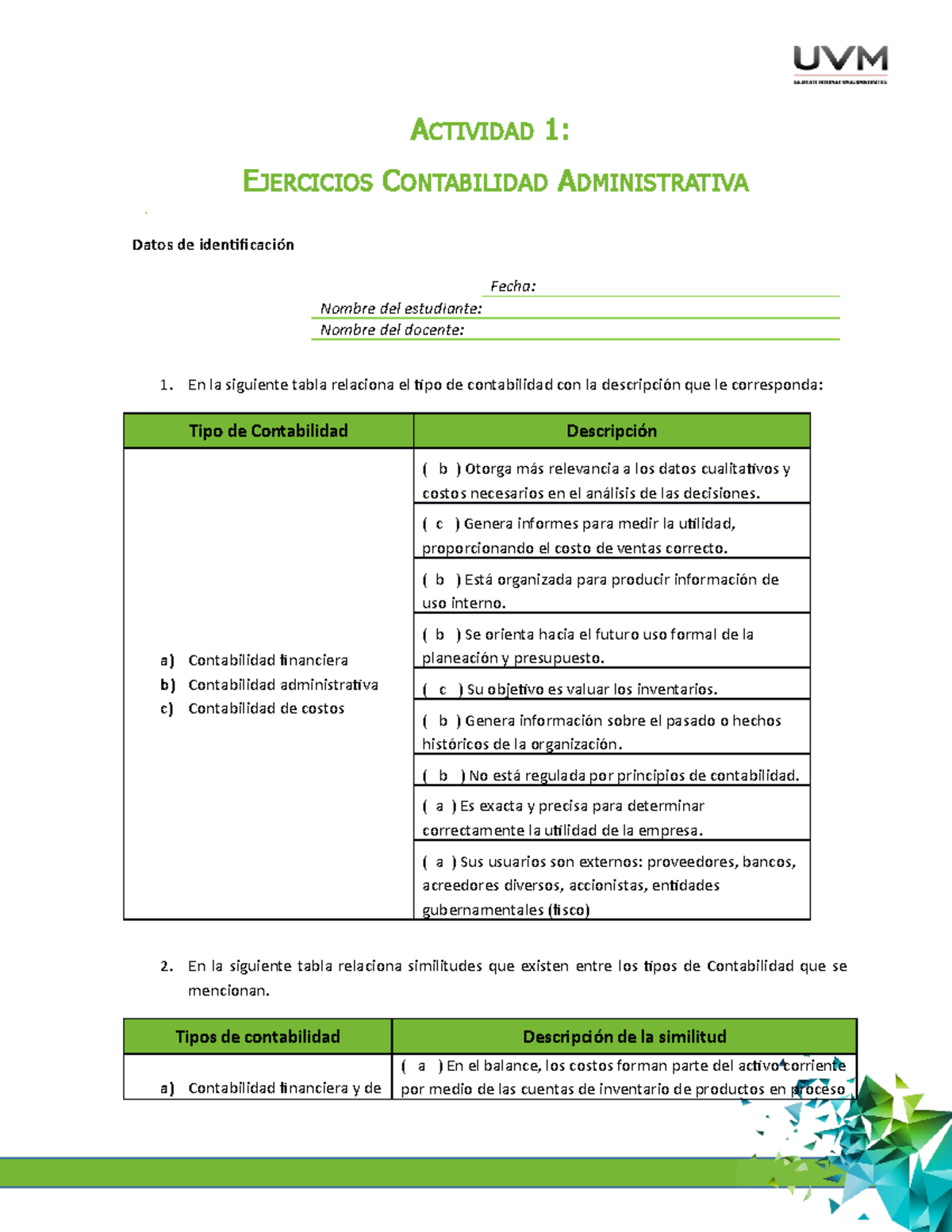 Contabilidad administrativa - ( c ) Genera informes para medir la ...