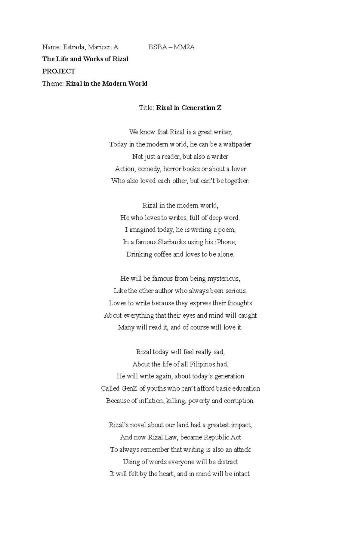 Estrada,Maricon(TLWR Project) - Name: Estrada, Maricon A. BSBA – MM2A ...