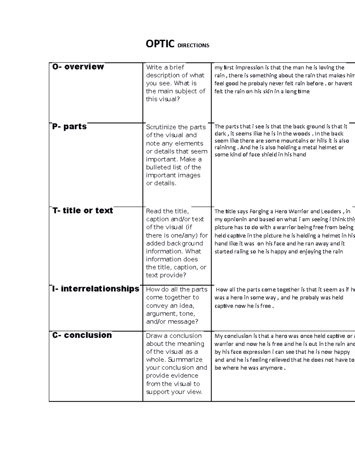 Assignment - see - OPTIC DIRECTIONS O- overview Write a brief ...