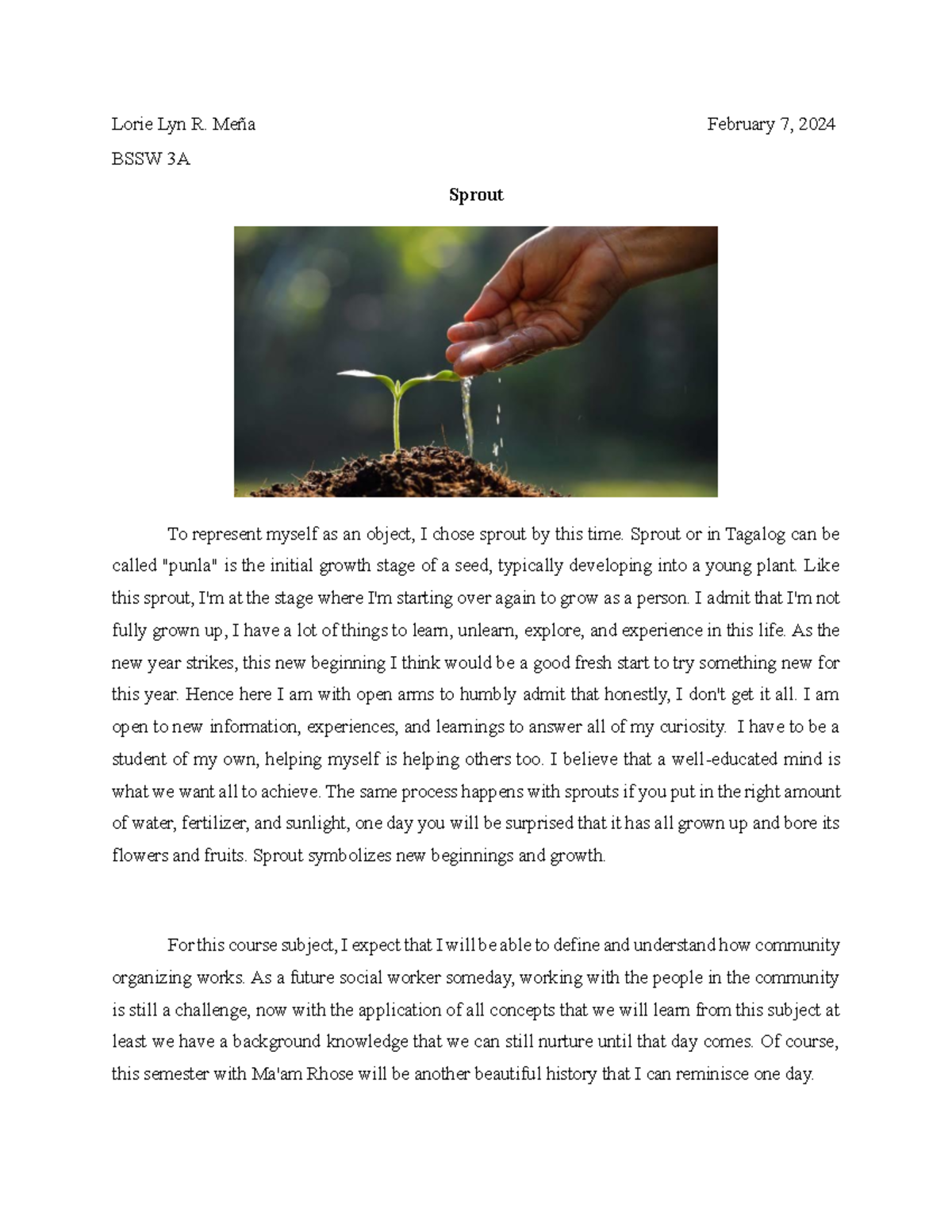 SPROUT: Object that represent who you are - Lorie Lyn R. Meñ a February ...