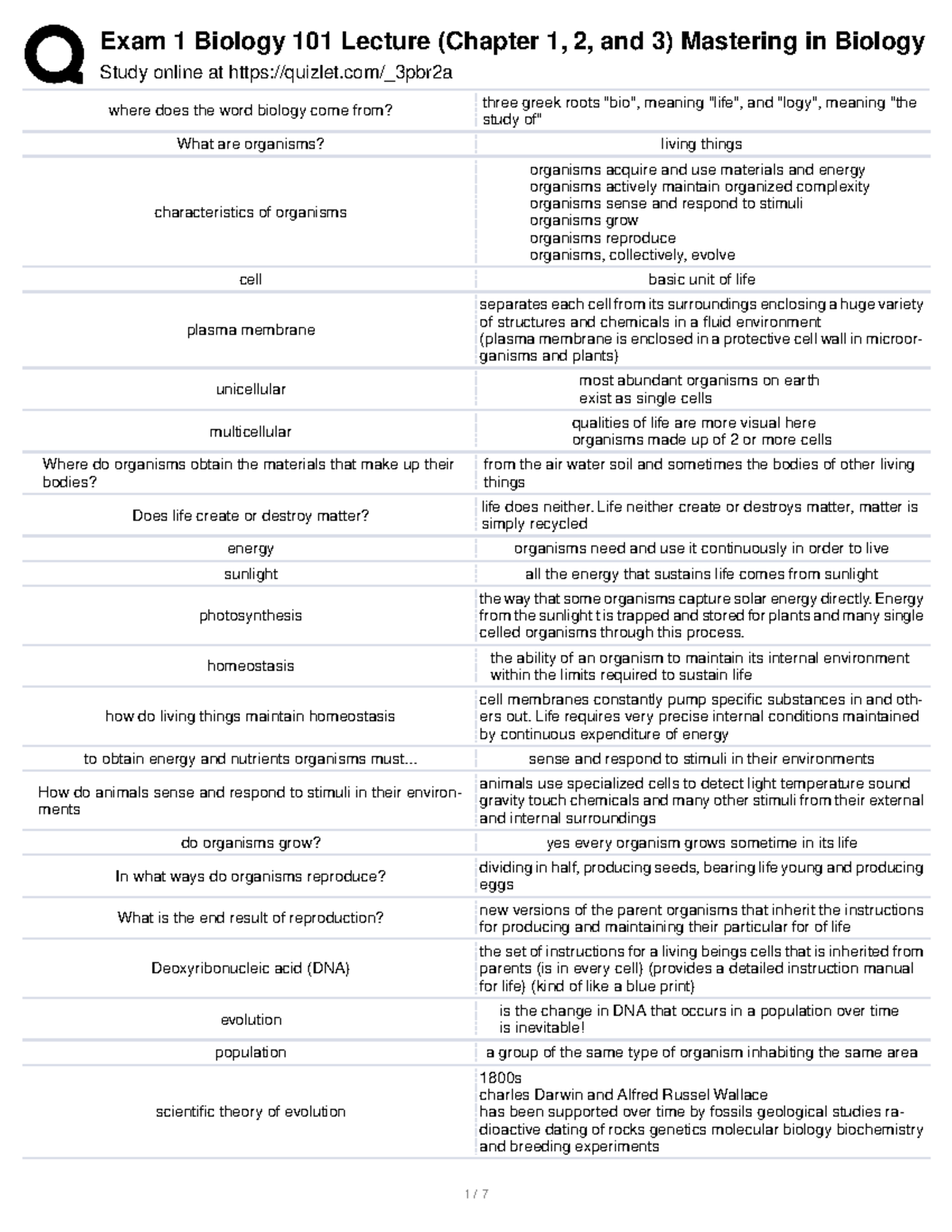 Bio 101 quizlet 1-3 - chapters 1-3 - Study online at quizlet/_3pbr2a where does the word biology ...