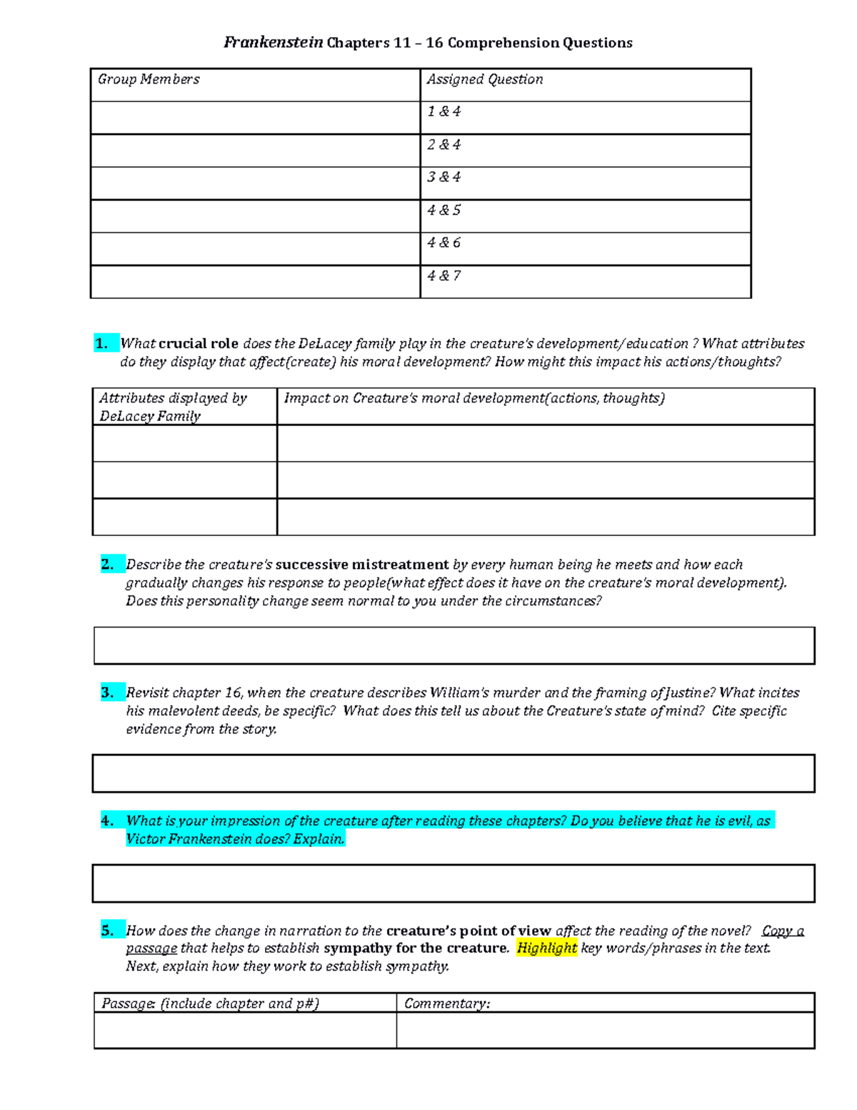 2022Frankenstein Study Guide Ch 11-16 - Frankenstein Chapters 11 – 16 ...