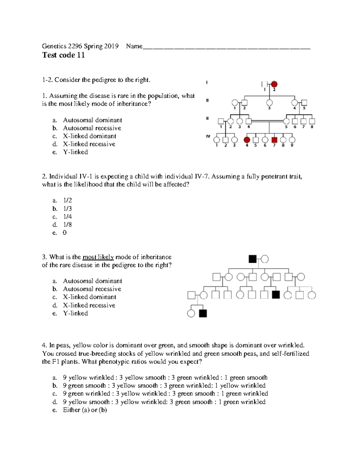 Genetics E3 - practice exam - Genetics 2296 Spring 2019 - Studocu