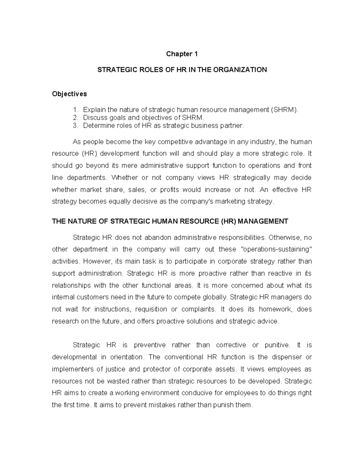 Strategic Human Resource Management Chapter 1 - Chapter 1 STRATEGIC ...