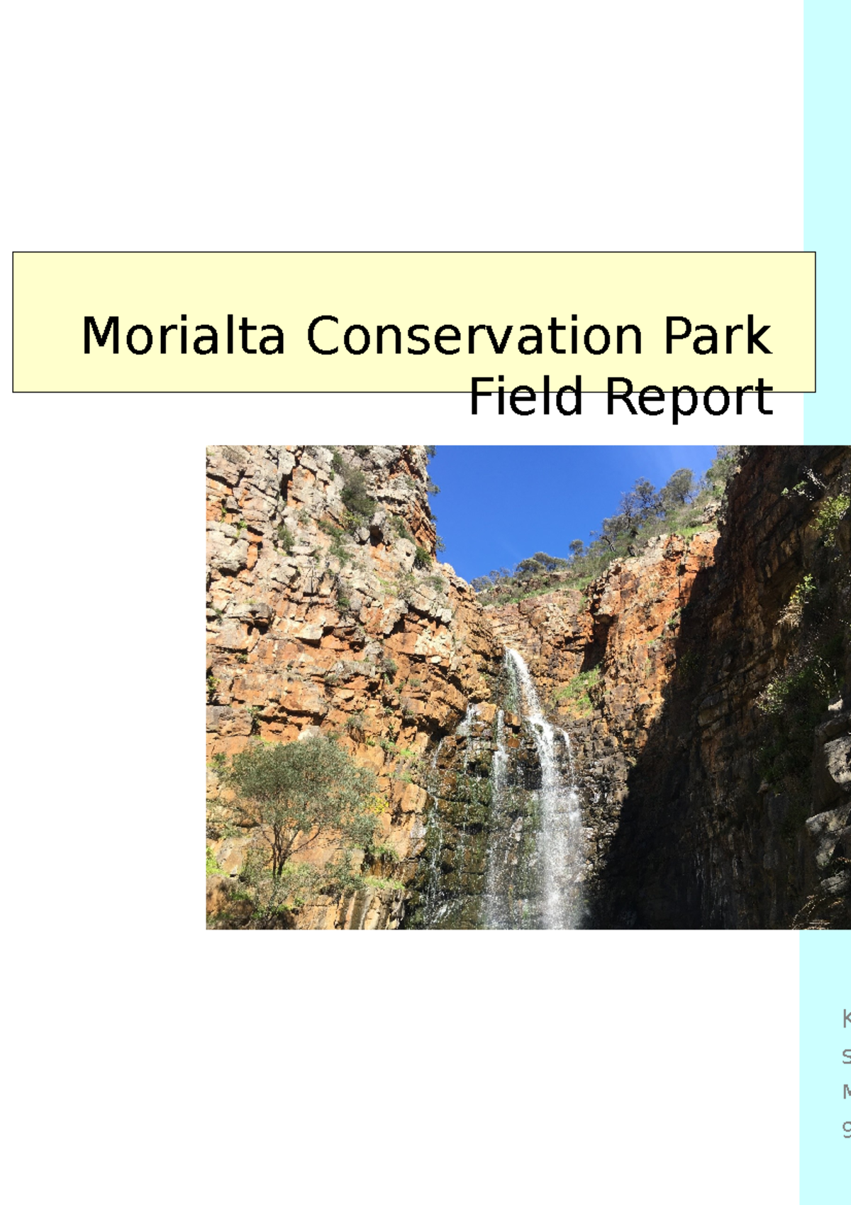 Morialta Falls field trip report kiara - 2 K S M 9 Morialta ...