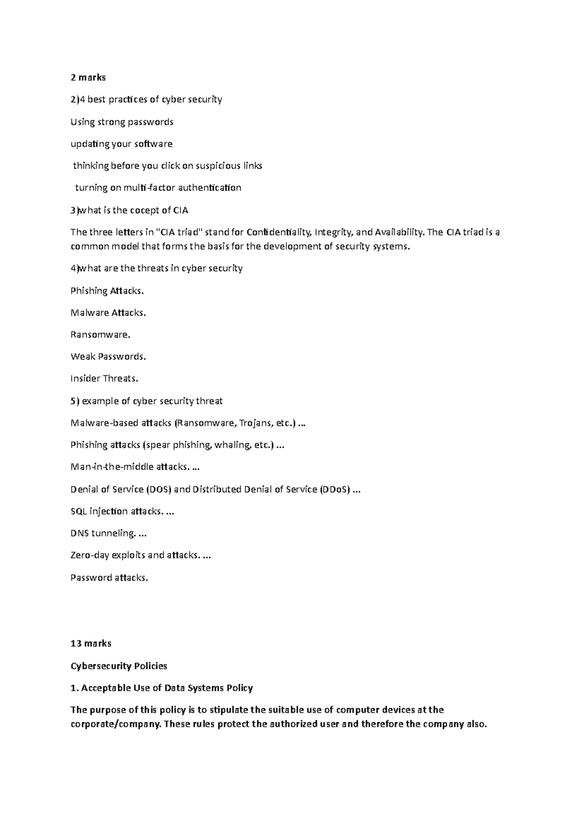 Cia 1 ans cyb - gv df h c f hg - 2 marks 2)4 best practices of cyber ...