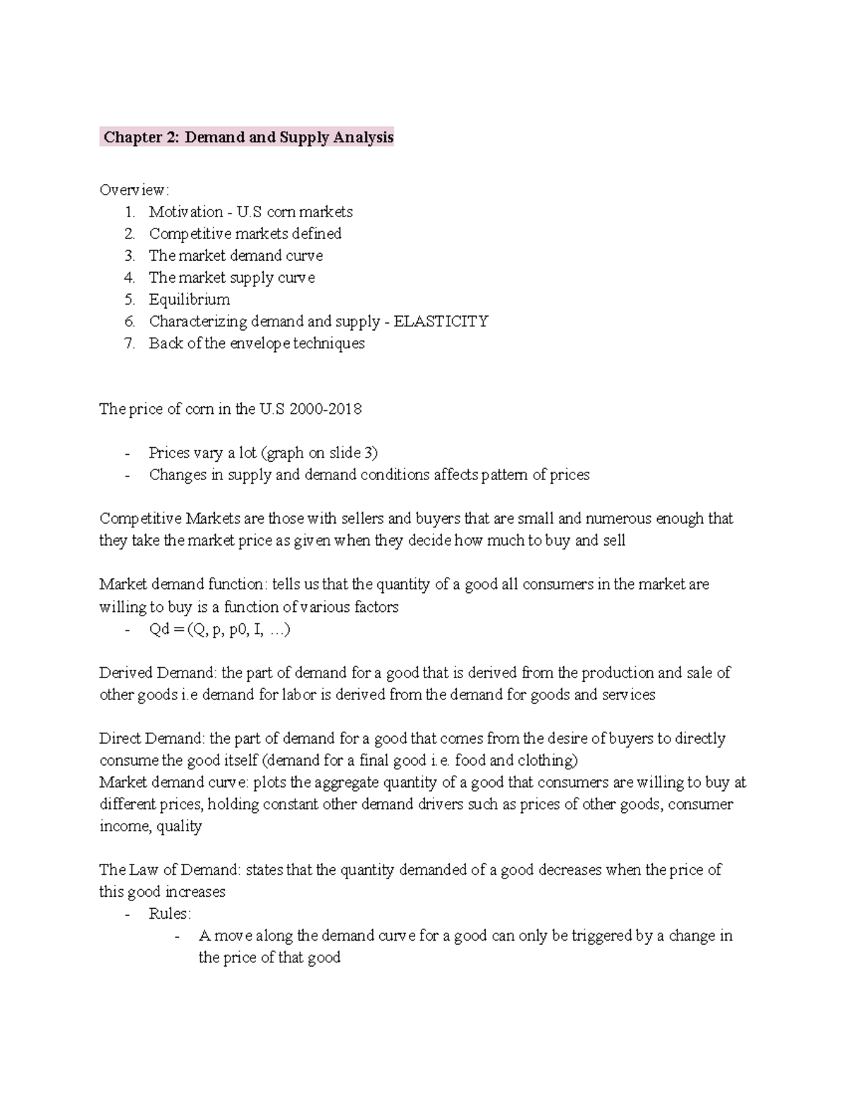 Econ 360 chapter 2 notes - Chapter 2: Demand and Supply Analysis ...