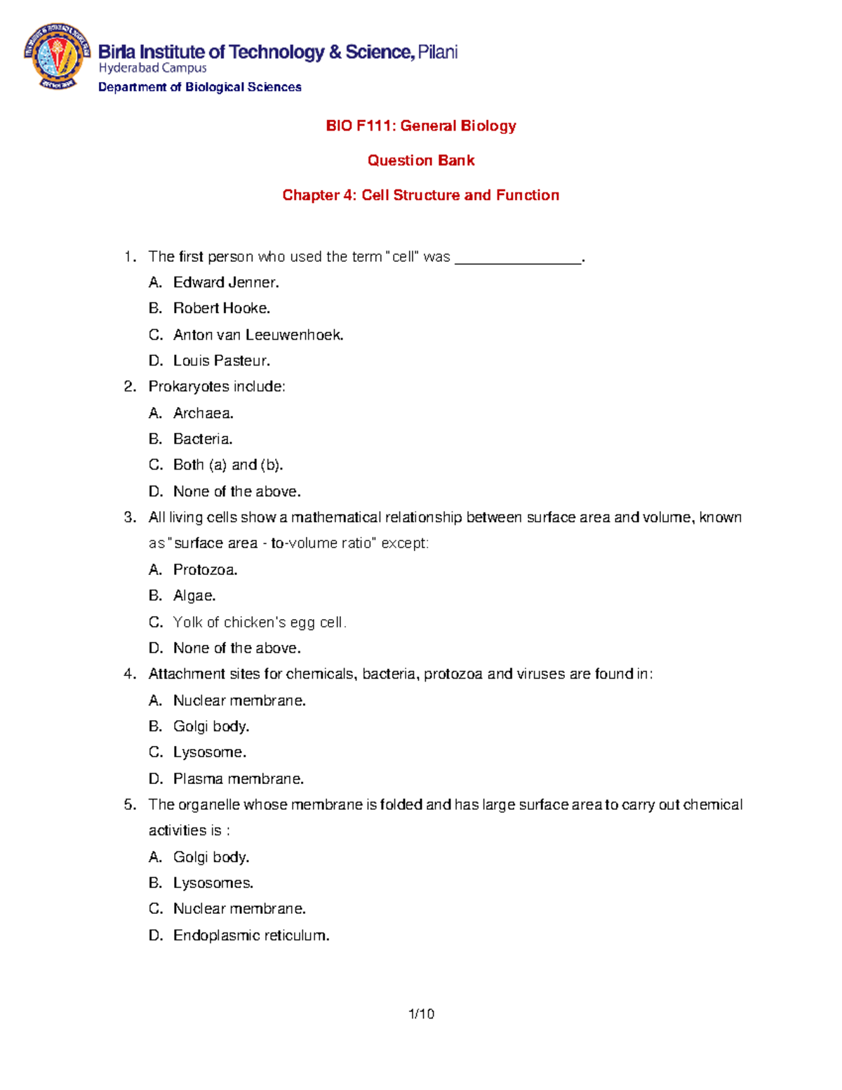 BIO F111 Chapter 4 - BIO F111: General Biology Question Bank Chapter 4 ...