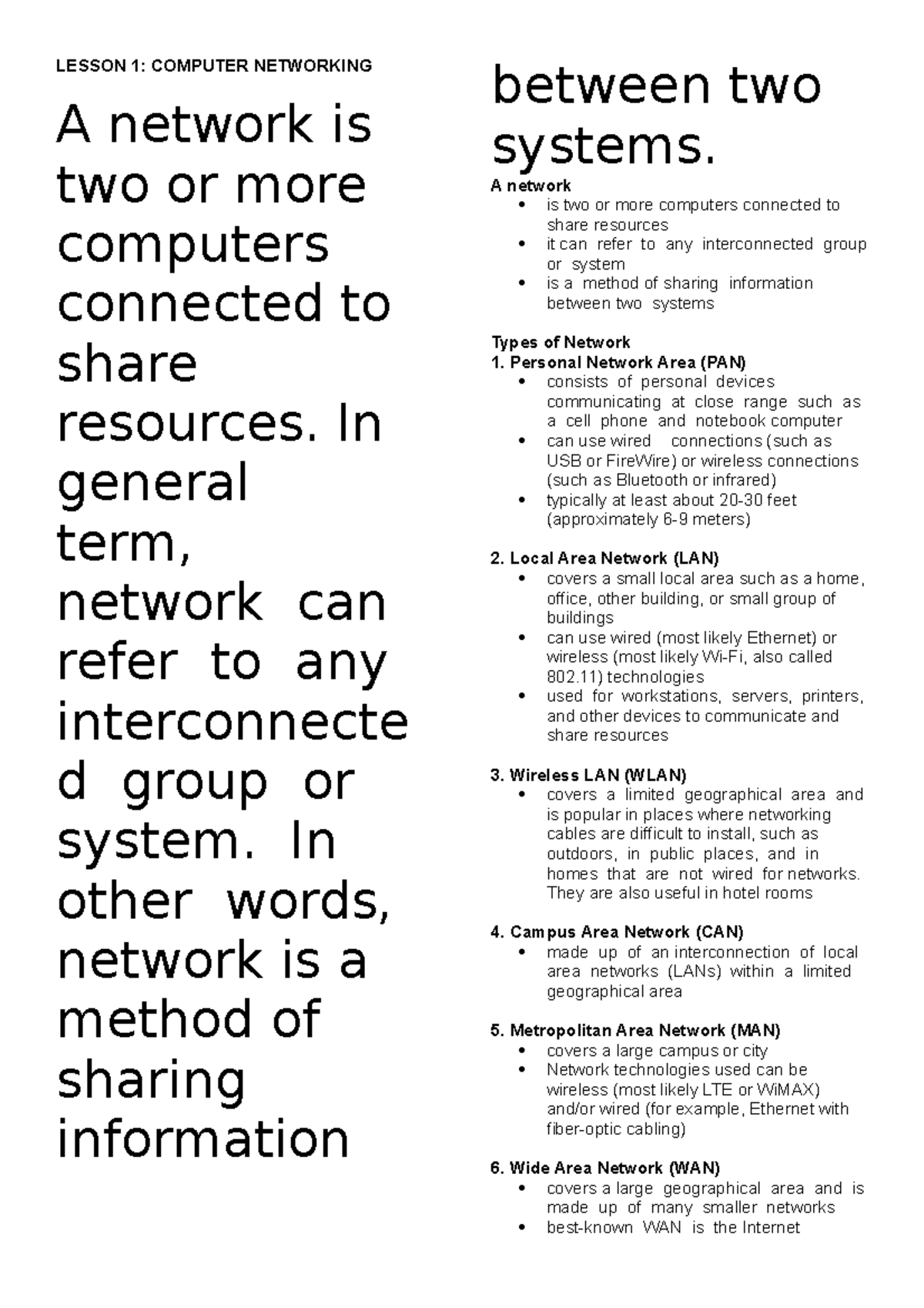 Q3 Lesson 1 Computer Networking Lesson 1 Computer Networking A Network Is Two Or More 8206
