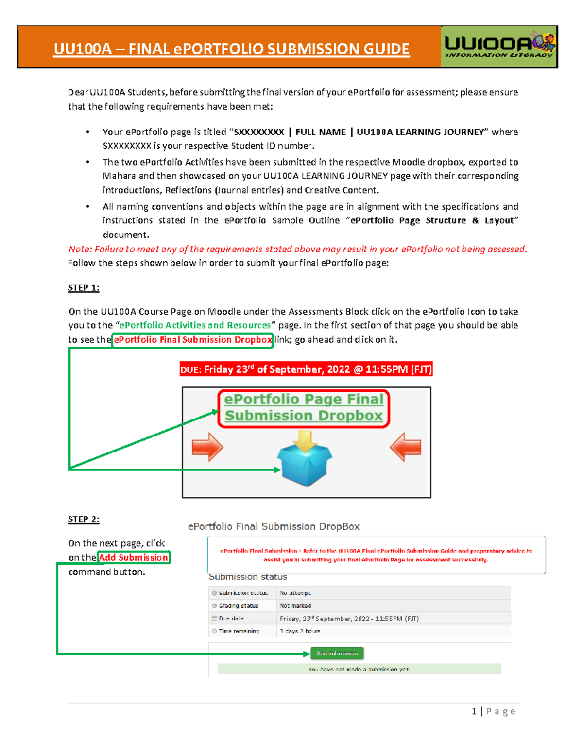 UU100A Final e Portfolio Submission Guide - 1 | P a g e UU100A – FINAL ePORTFOLIO SUBMISSION ...