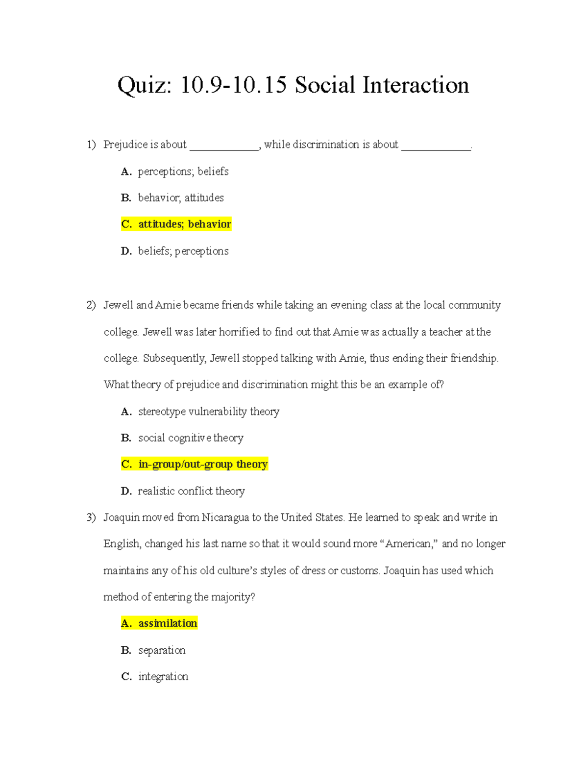 Quiz 10.9-10.15 Social Interaction - Quiz: 10.9-10 Social Interaction ...