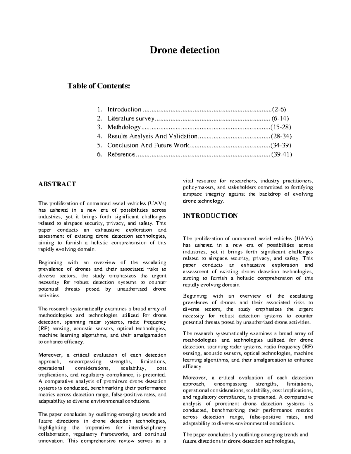 Drone Detection Research Paper - Drone detection Table of Contents: 1 ...