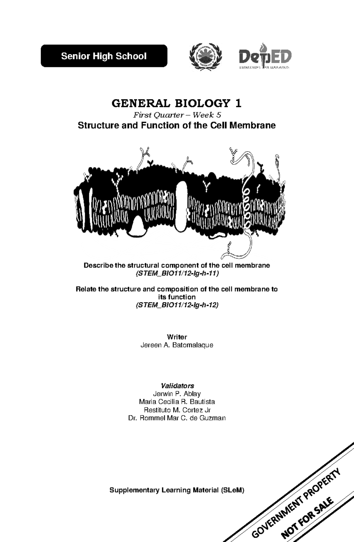 WEEK5 - Week 5 - GENERAL BIOLOGY 1 First Quarter – Week 5 Structure and ...