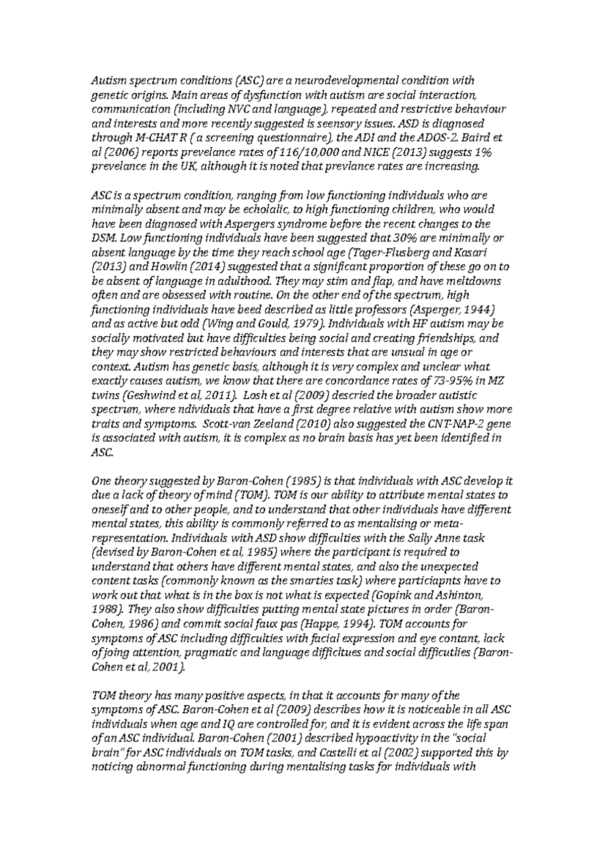 Autism spectrum conditions essay - Autism spectrum conditions (ASC) are ...