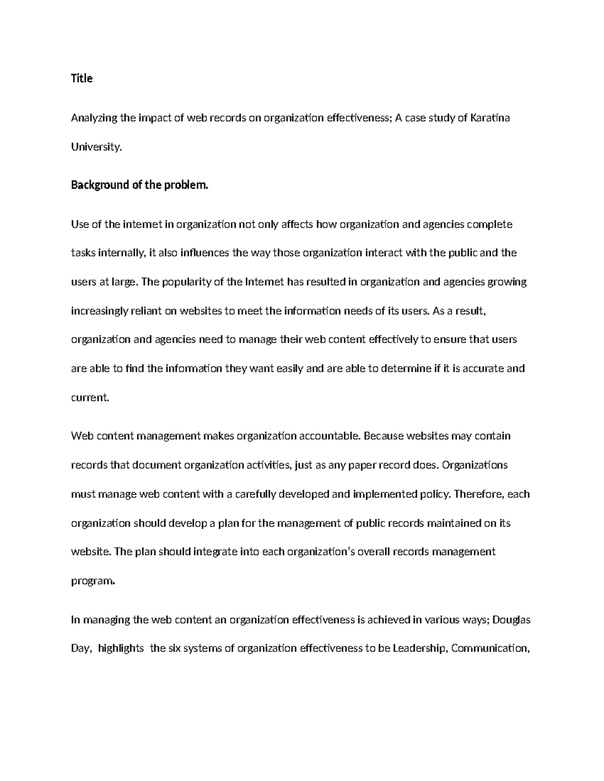 WEB Records - Title Analyzing the impact of web records on organization ...