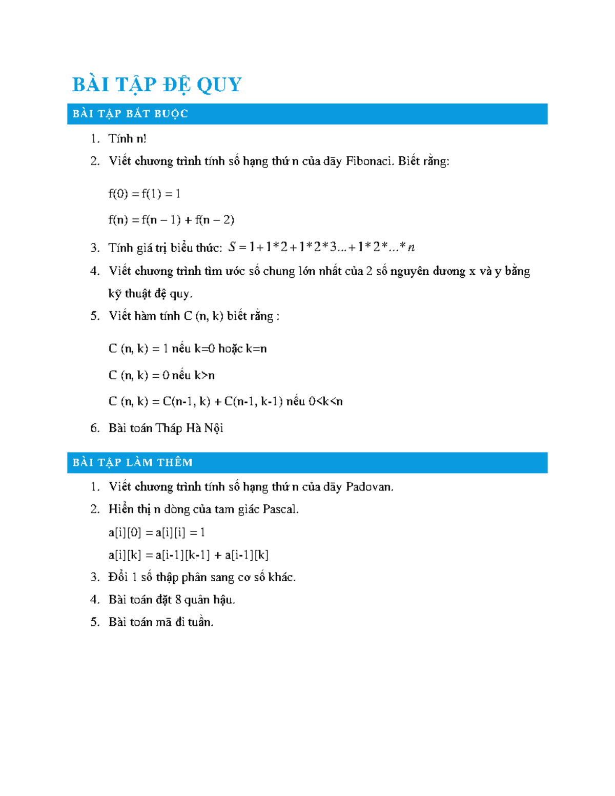 Baitap Dequy - Summary Học tập qua dự án - BÀI TẬP ĐỆ QUY BÀI TẬP BẮT ...
