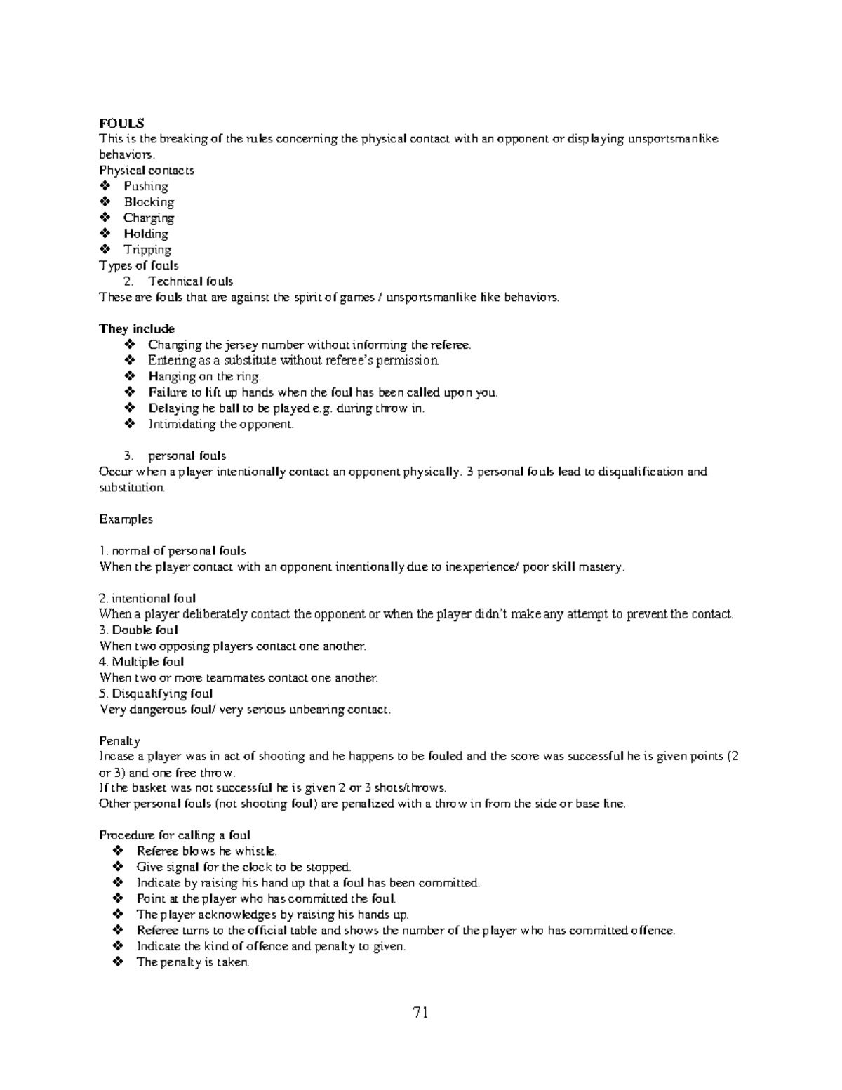 PE Notes - FOULS This is the breaking of the rules concerning the ...