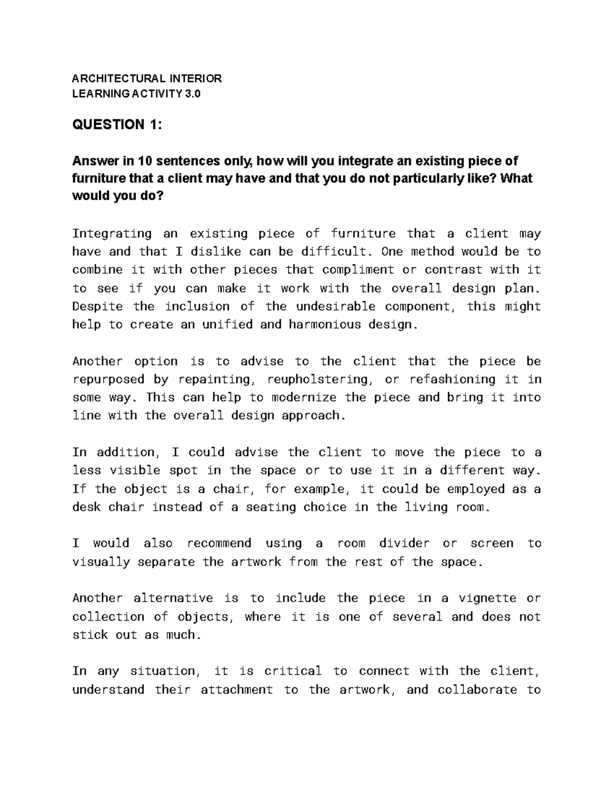 Learning Activity 3.0 Architectural Interior - ARCHITECTURAL INTERIOR ...