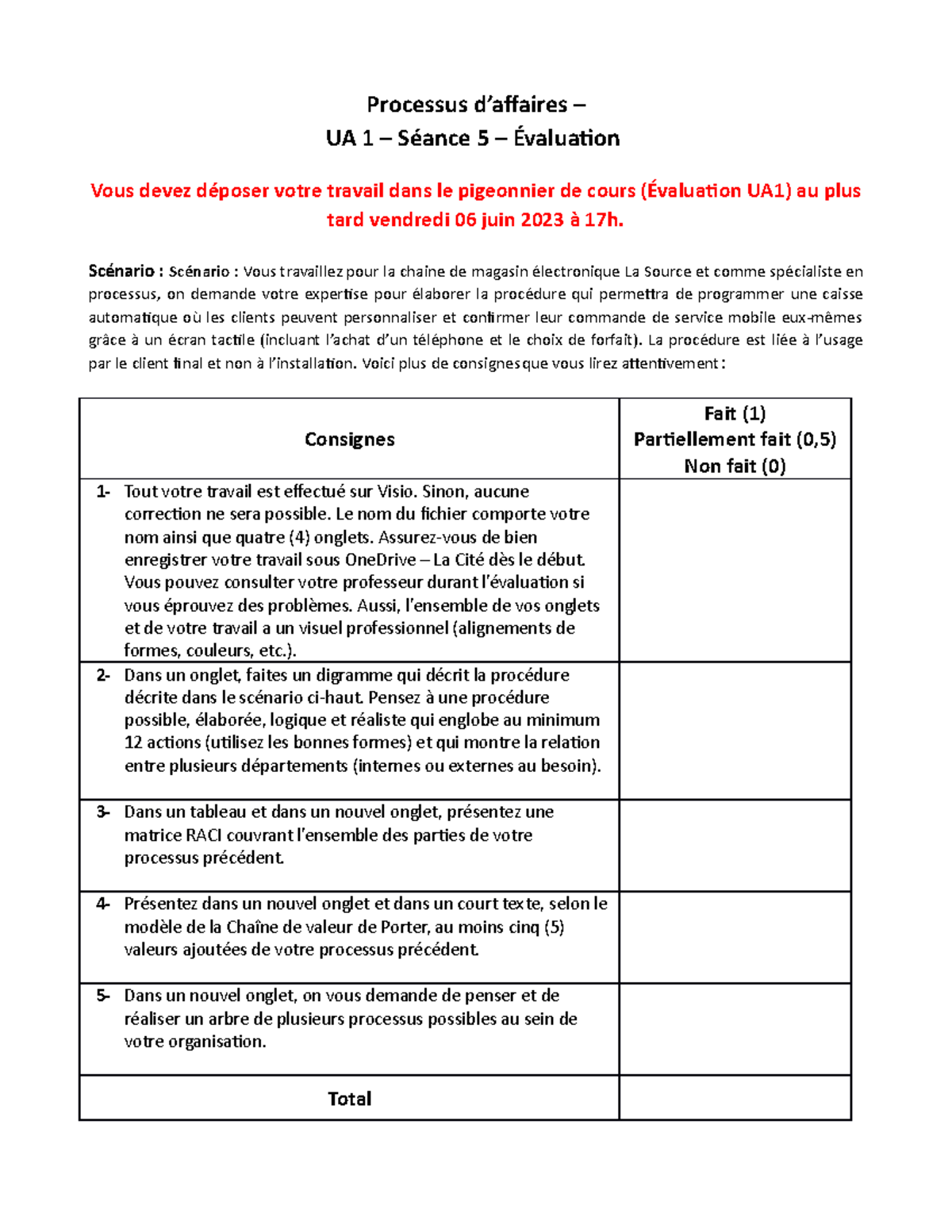 UA 1 - Cours 5 - Évaluation sommativeUA 1 - Processus d’affaires – UA 1 ...