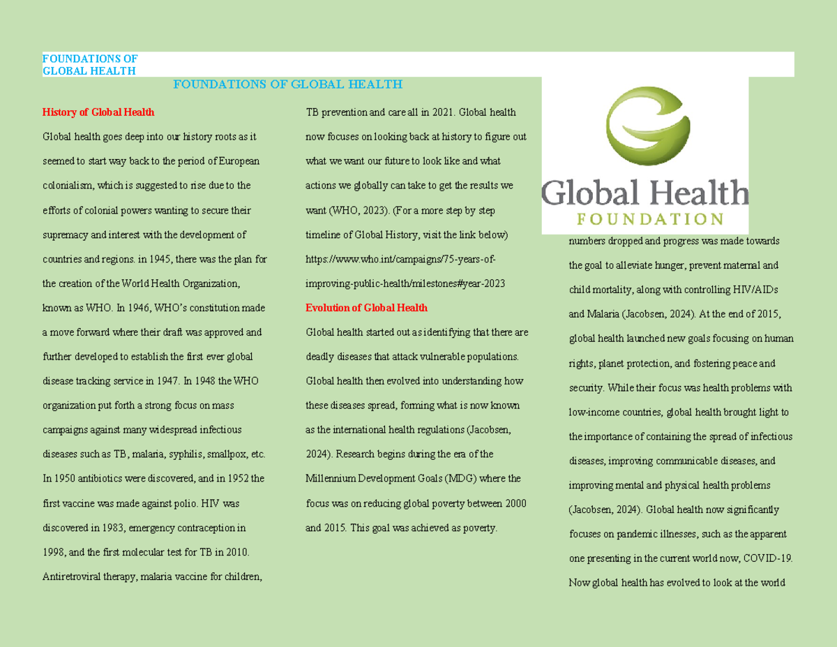 Paper Module week 1 - FOUNDATIONS OF GLOBAL HEALTH FOUNDATIONS OF ...