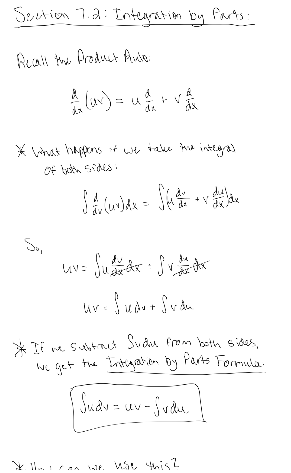 Section 7.2: Integration by Parts: - MATH 2323 - Studocu
