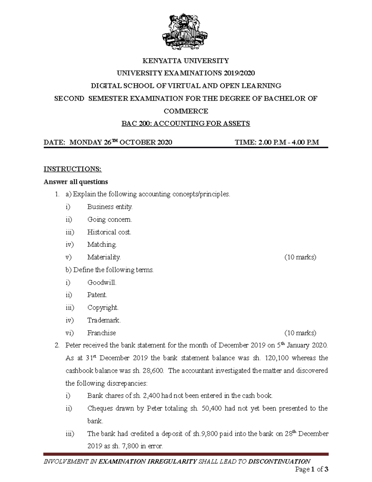 BAC 200 Accounting FOR Assets - KENYATTA UNIVERSITY UNIVERSITY ...