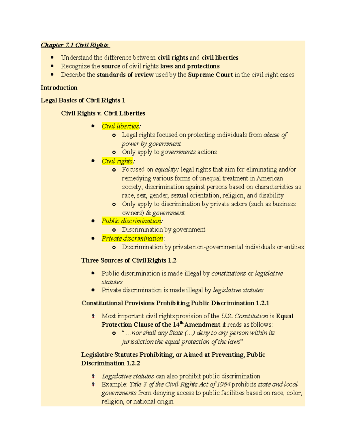 Chapter 7 - Chapter 7 Civil Rights Understand the difference between ...