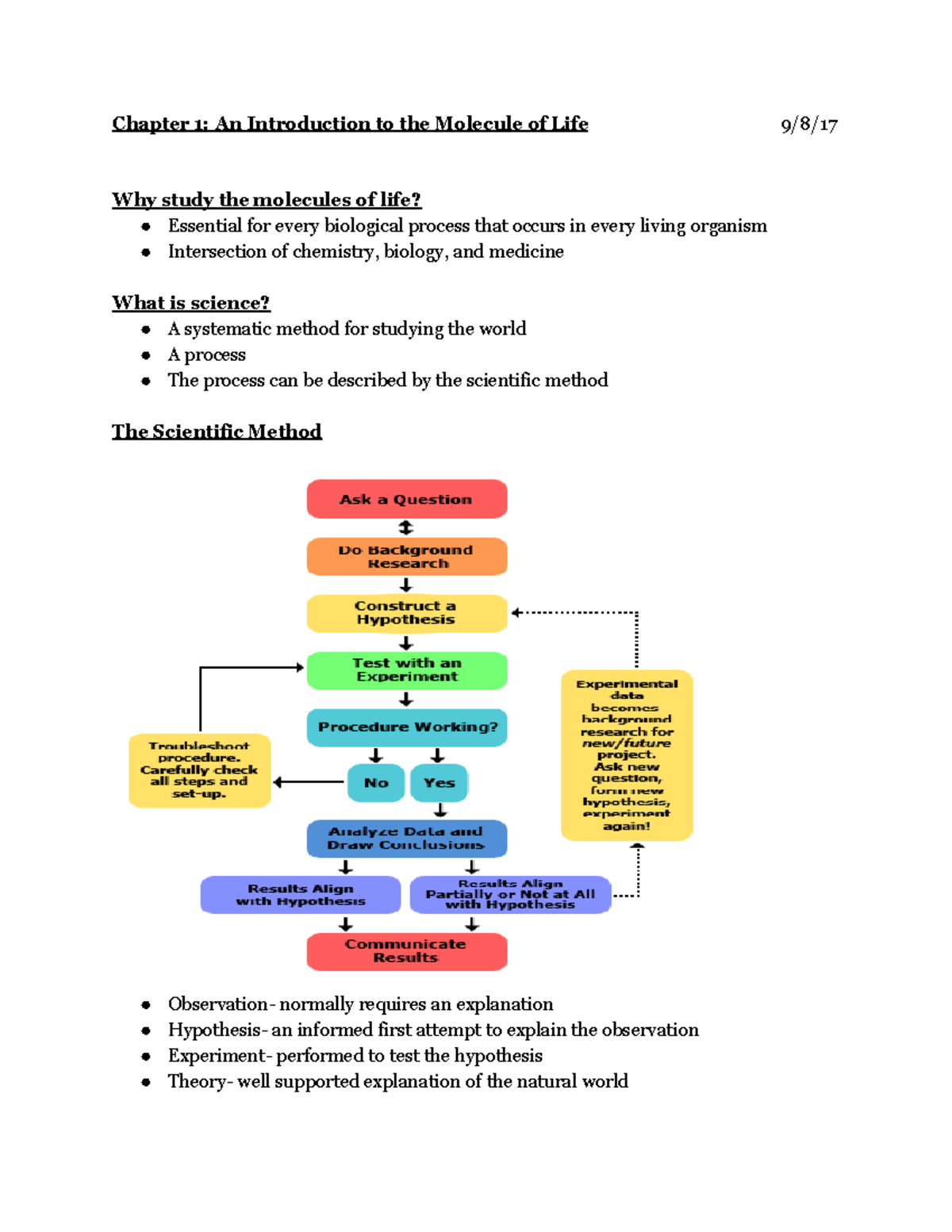 Chapter 1 An Introduction to the Molecule of Life 9 8 17 - Chapter 1 ...