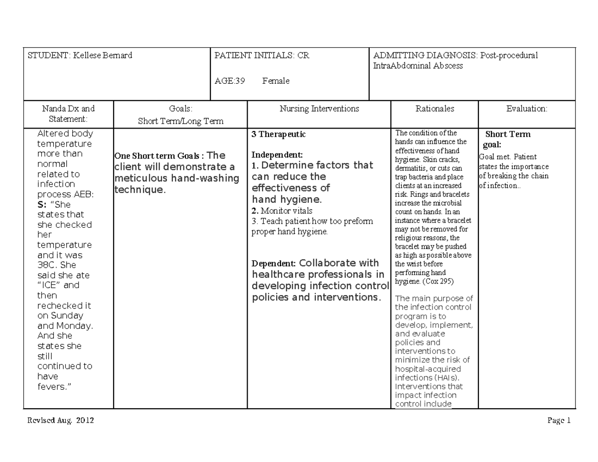 OB care plan Aug 2024 2 - Idisisidid - STUDENT: Kellese Bernard PATIENT ...