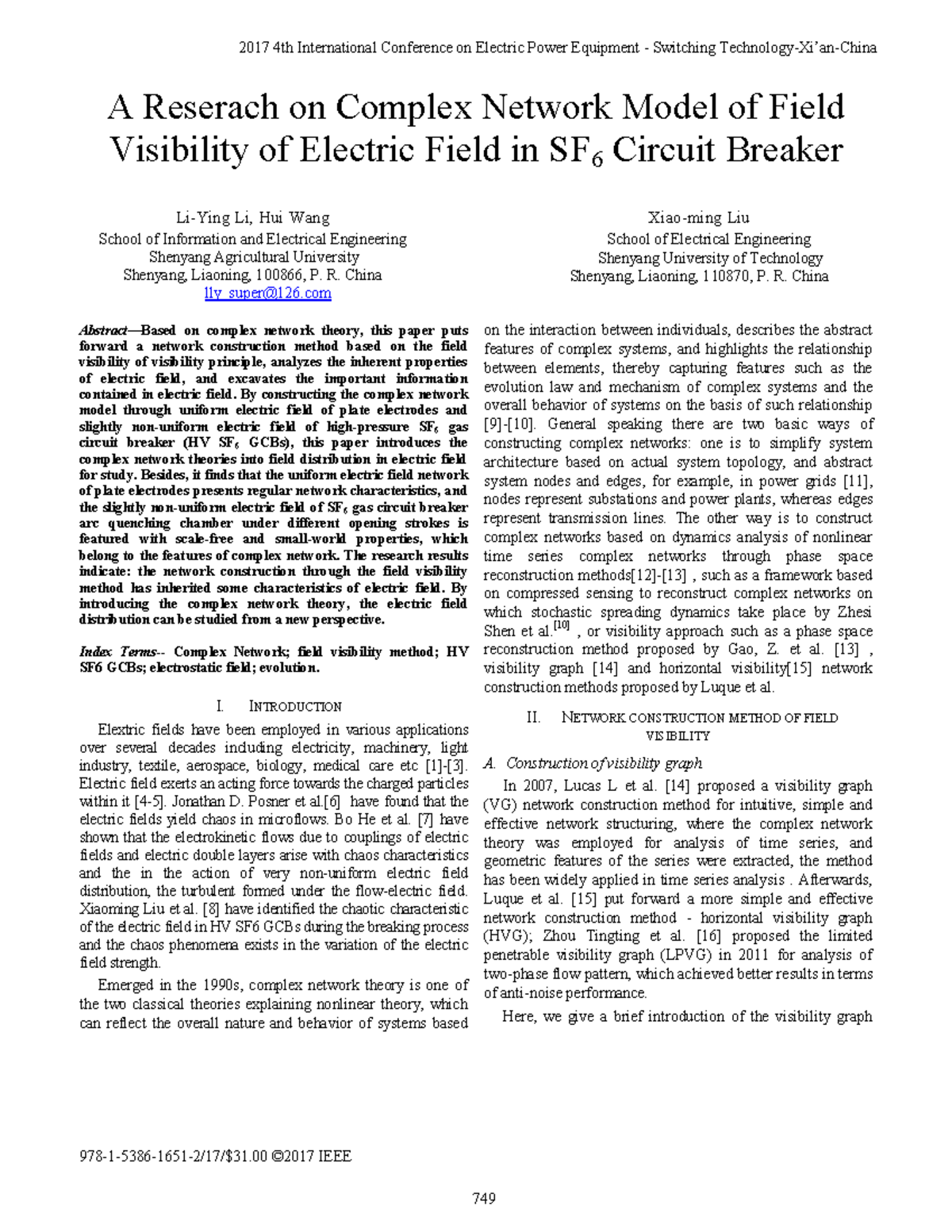A Reserach on Complex Network Model of Field Visibility of Electric ...