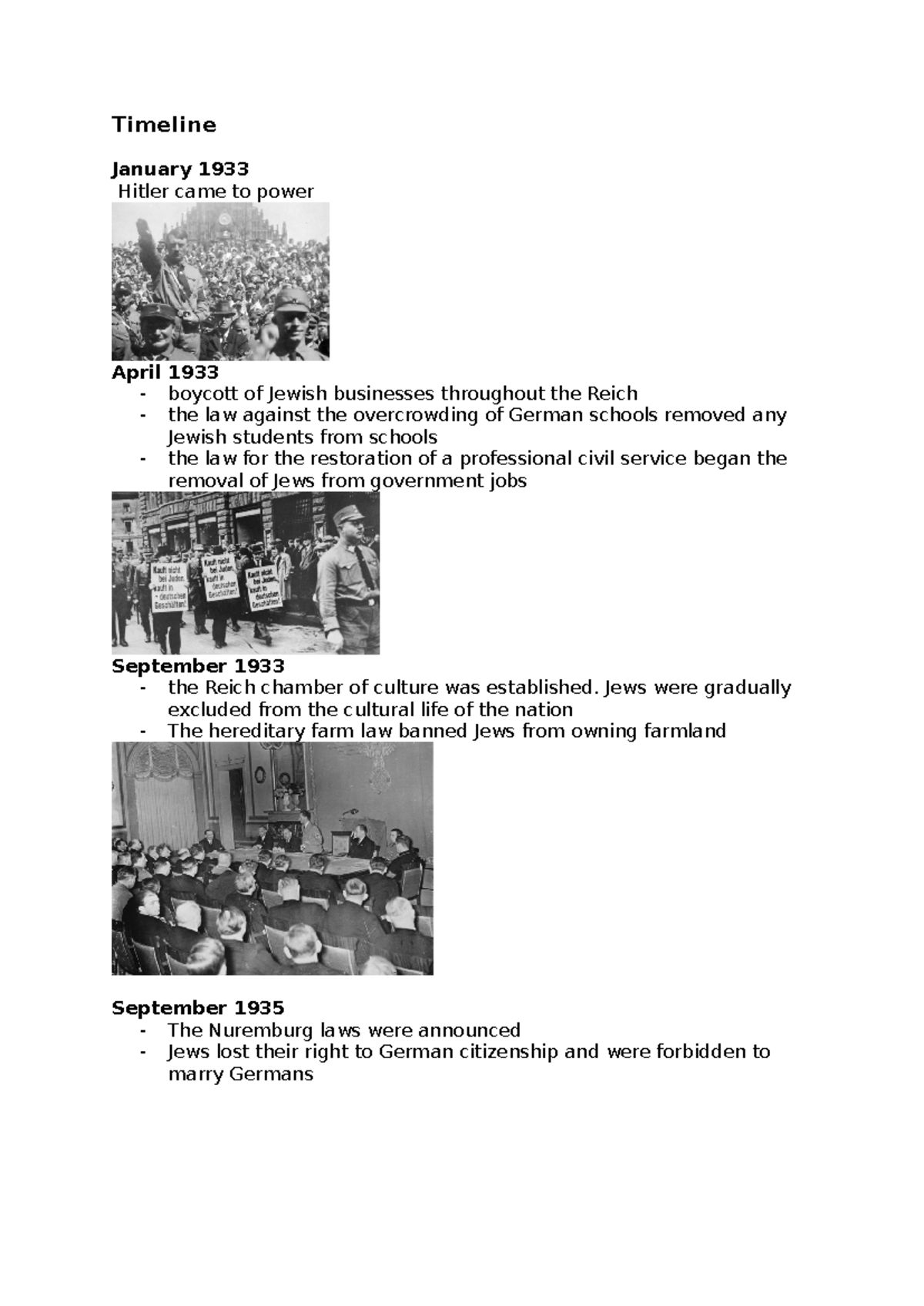 Timeline- holocasut - Timeline January 1933 Hitler came to power April ...