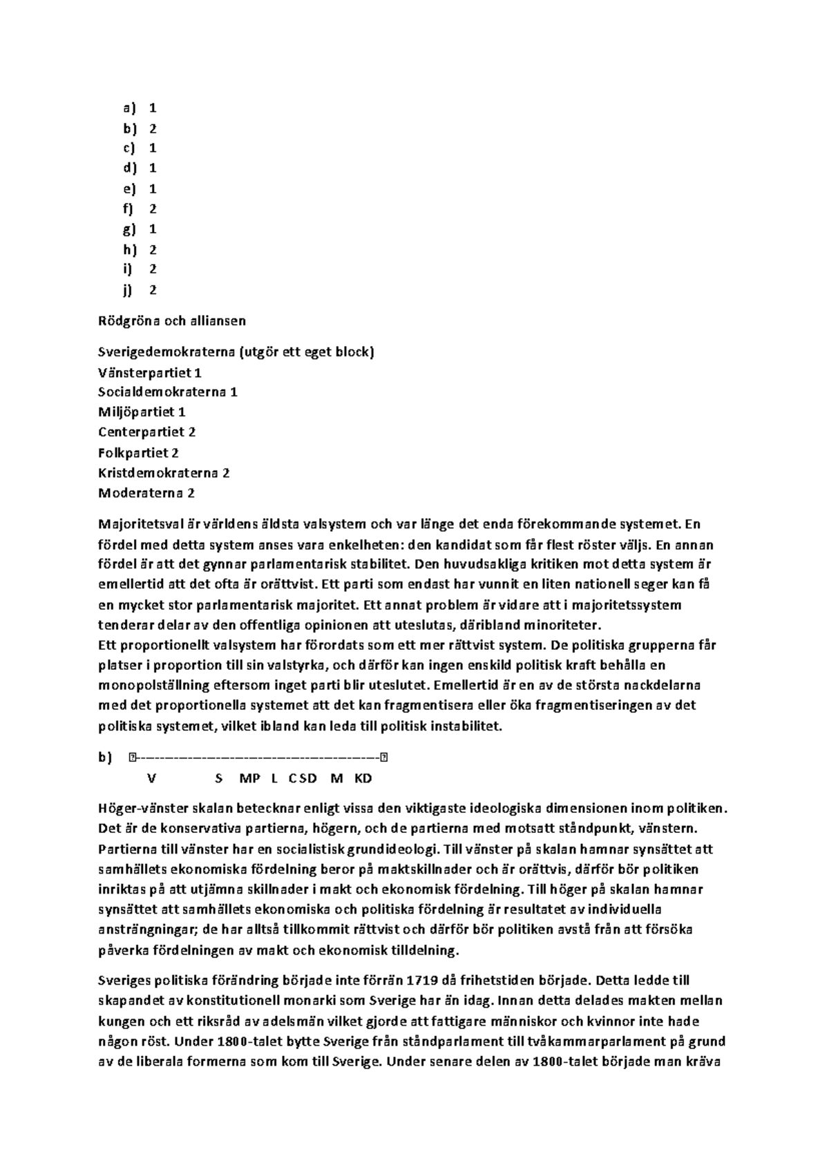 samhällskunskap anteckningar - a) 1 b) 2 c) 1 d) 1 e) 1 f) 2 g) 1 h) 2 ...