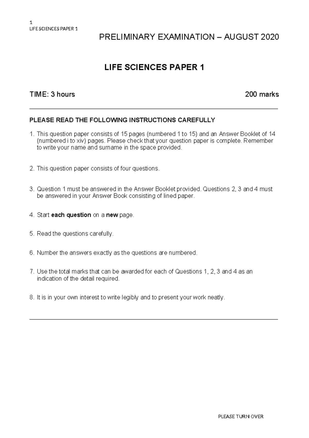 Life Sciences Prelim Paper 1 QP - LIFE SCIENCES PAPER 1 PRELIMINARY ...