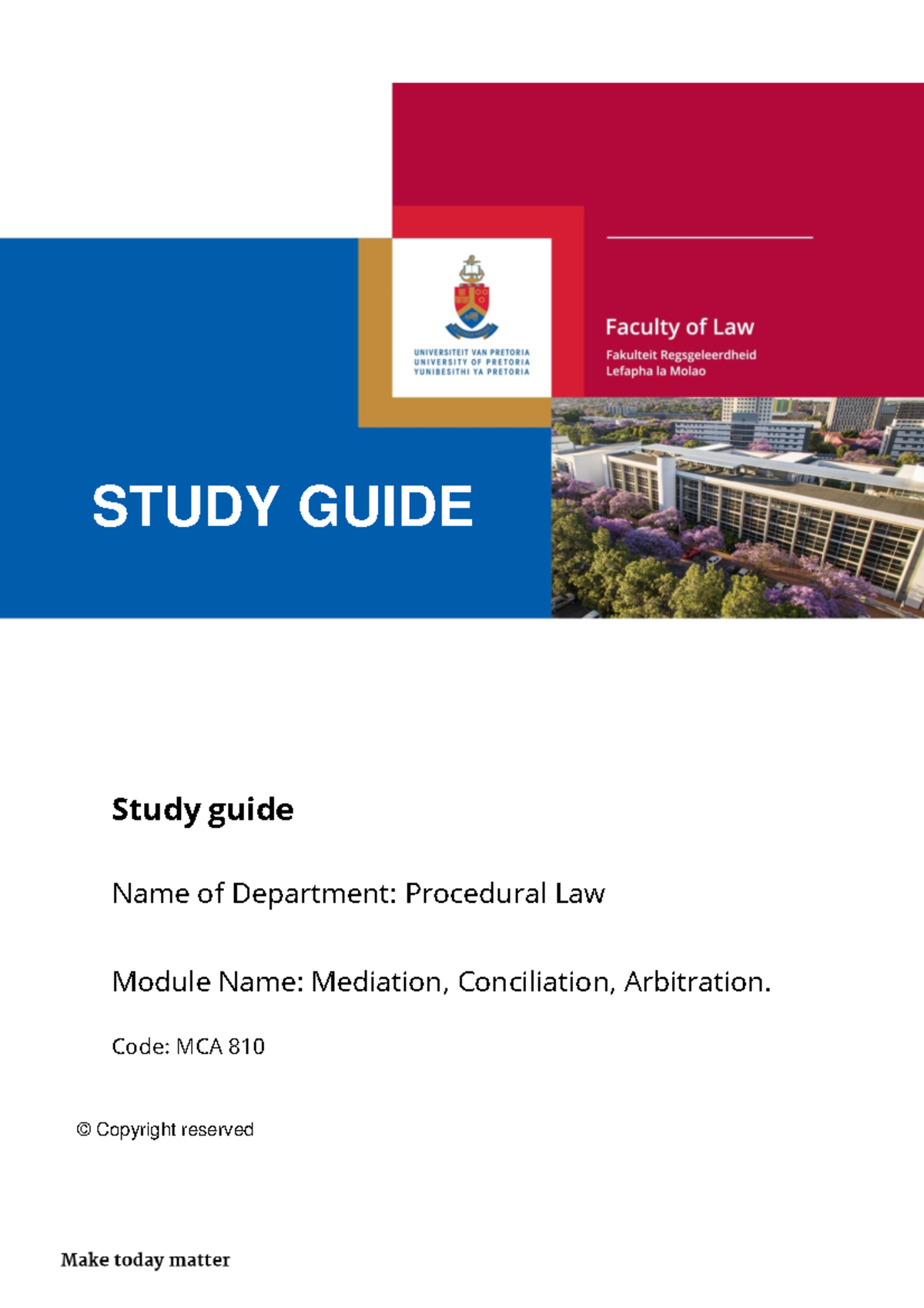 Study guide MCA 810 2023 - Study guide Name of Department: Procedural ...