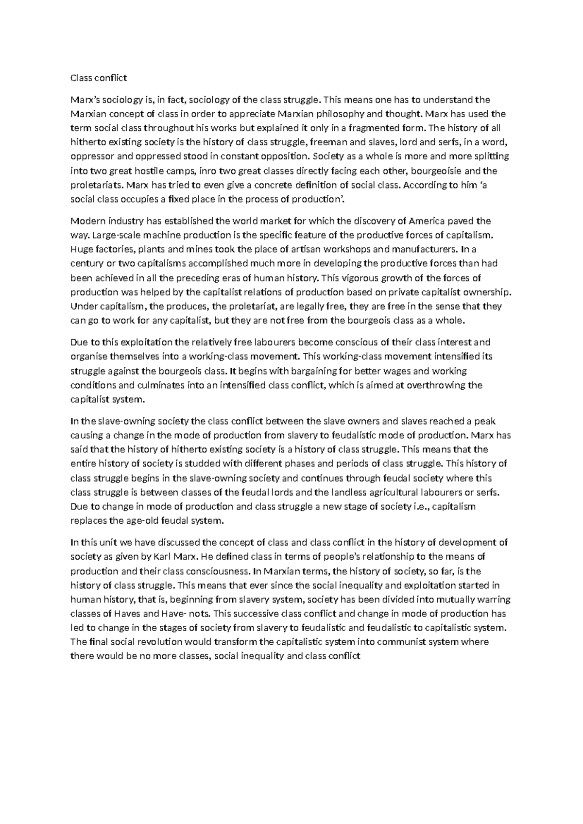 Class conflict - Class conflict Marx’s sociology is, in fact, sociology ...