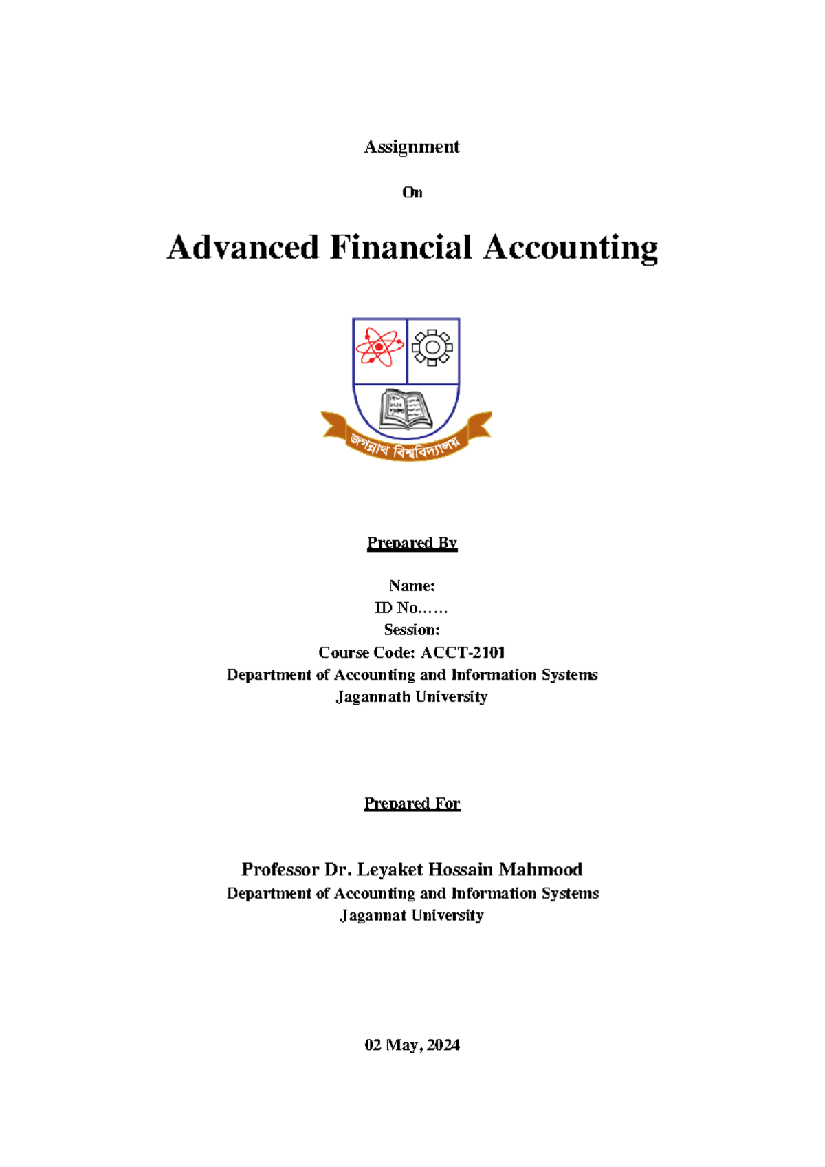 Assignment-ACCT-2101 - Advanced Accounting - Assignment On Advanced ...