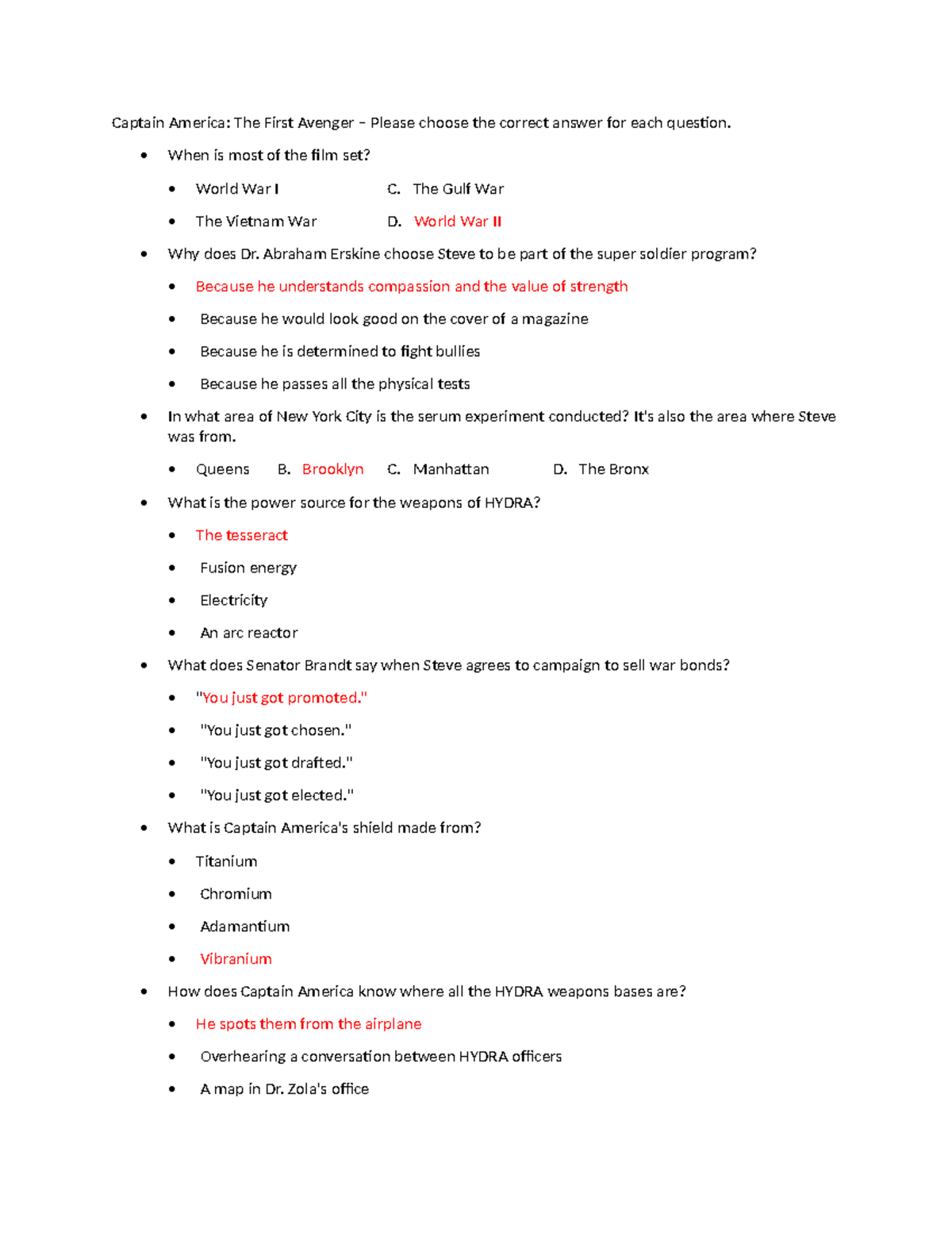 Captain America 1st Avenger answers - Captain America: The First ...