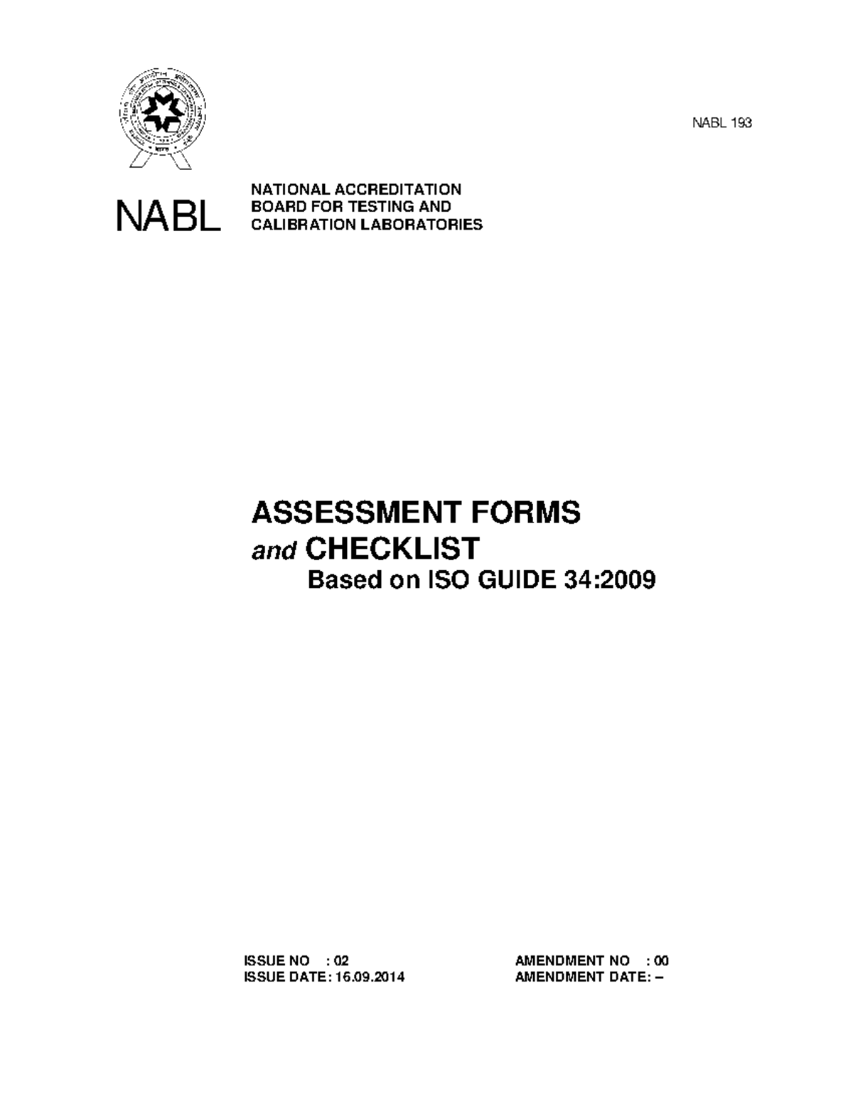 NABL CHECKLIST FOR ACCREDITATION - NABL NATIONAL ACCREDITATION BOARD ...