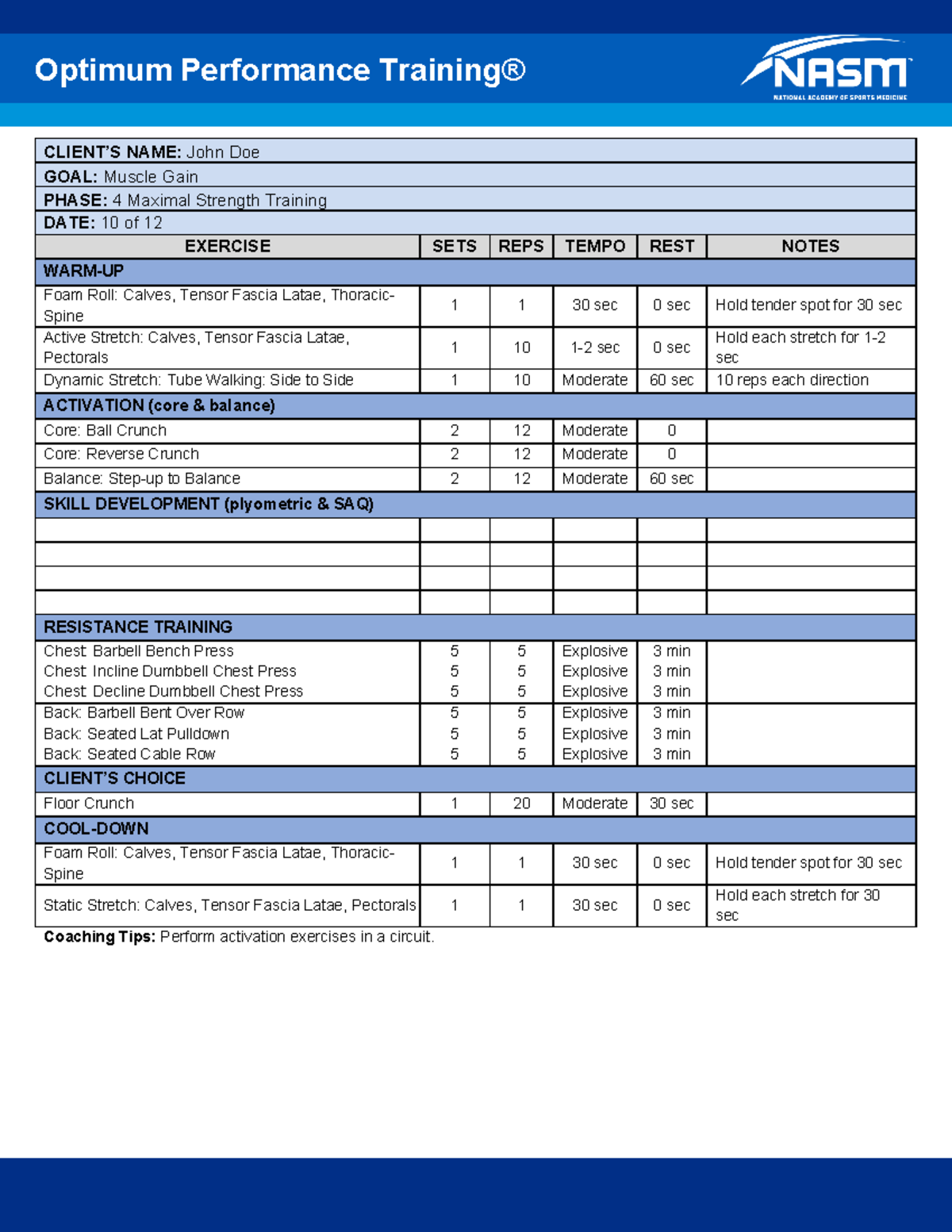 CPT7 Muscle Gain10 - Optimum Performance Training® CLIENT’S NAME: John ...