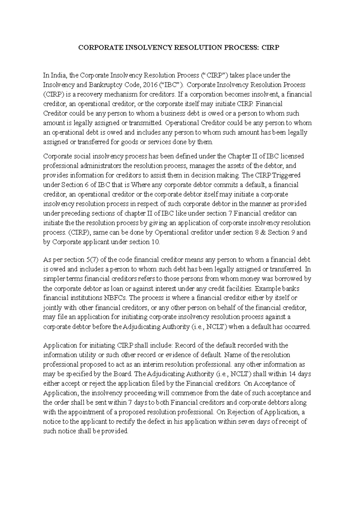 CIRP - CIRP - CORPORATE INSOLVENCY RESOLUTION PROCESS: CIRP In India ...