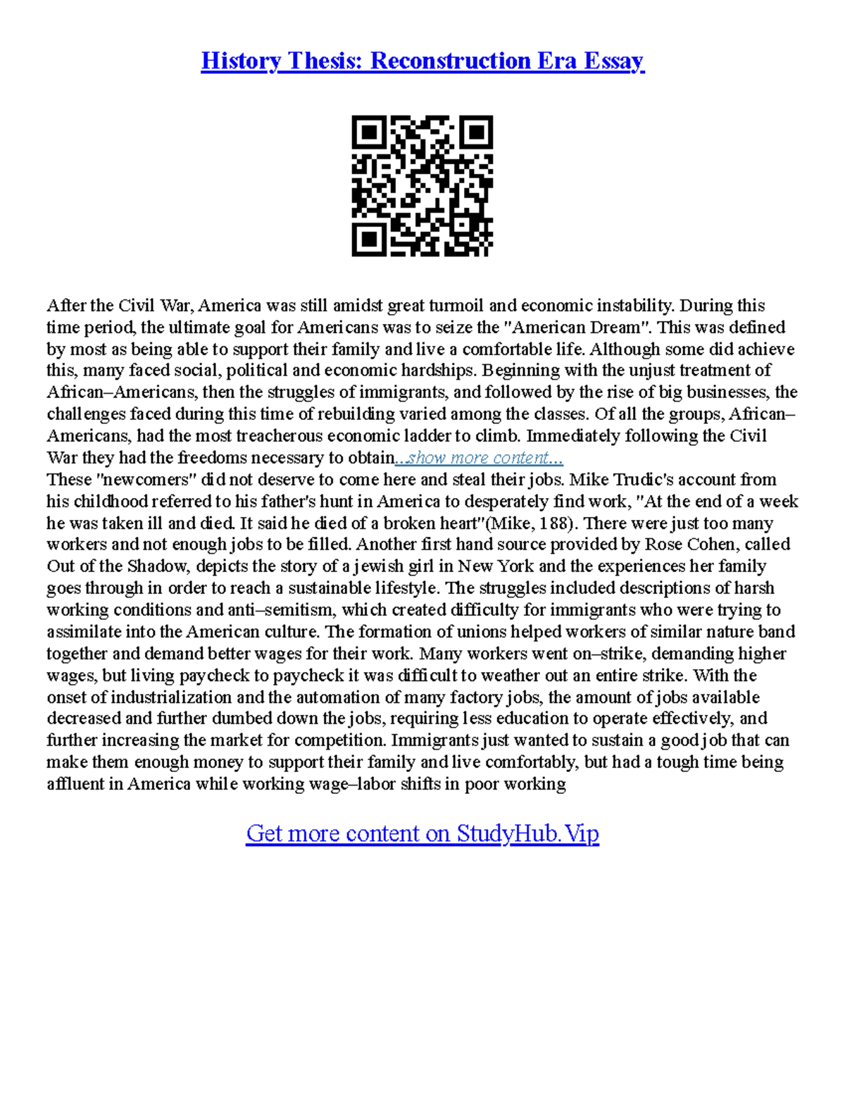 Reconstruction Essay - History Thesis: Reconstruction Era Essay After ...