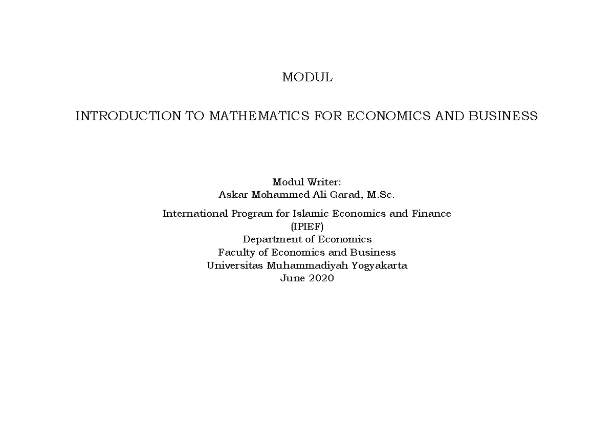 Modul MATH 1 (Alpha Chiang ) Introduction TO Mathematics FOR Economics ...