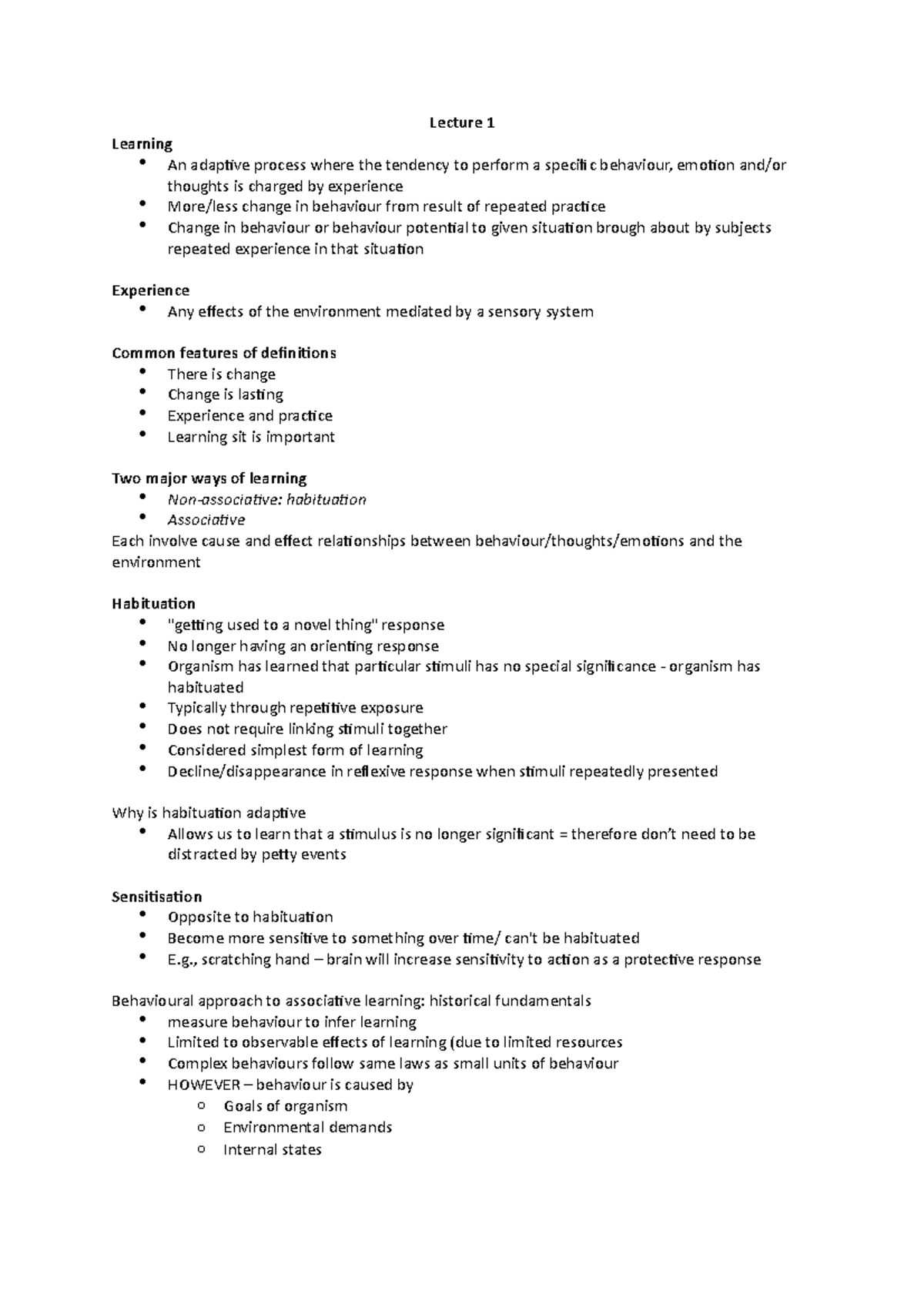 Lecture 1 – Psyc2050 - Lecture 1 Learning An adaptive process where the tendency to perform a ...