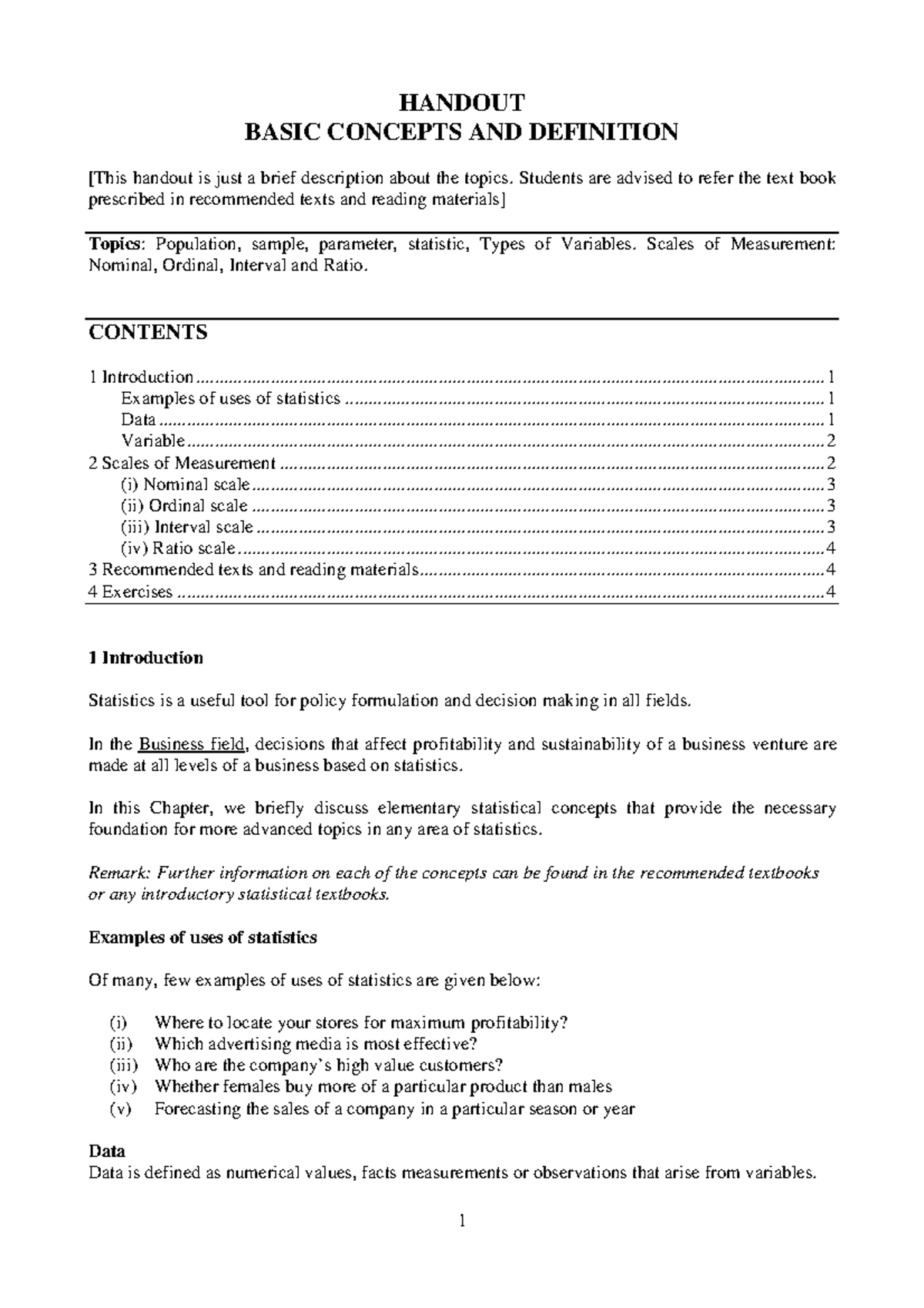 Basic concepts and definition Notes - HANDOUT BASIC CONCEPTS AND ...