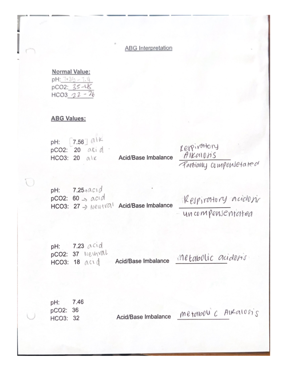 ABG Interpretation - N/A - Nurs 100 - ABG Interpretation Normal Value ...